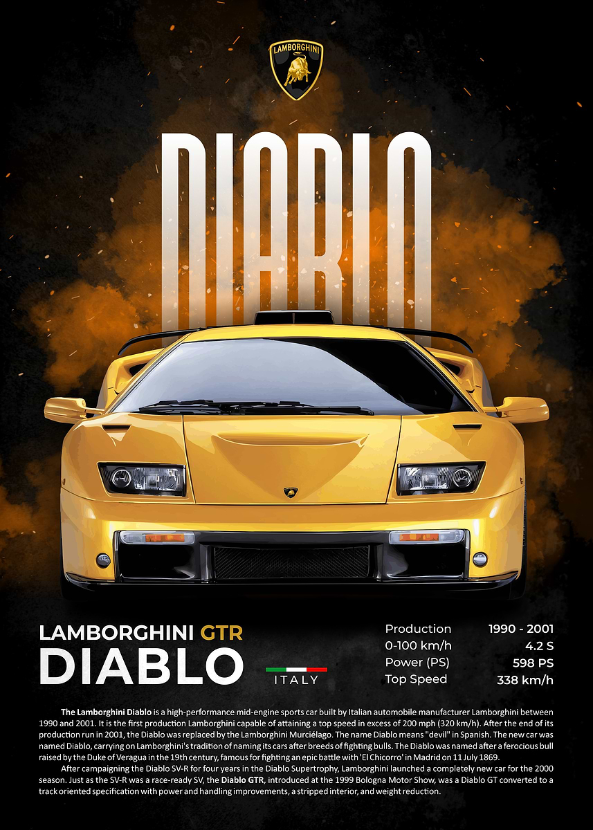 'Lamborghini Diablo GTR' Poster, picture, metal print, paint by Joko ...