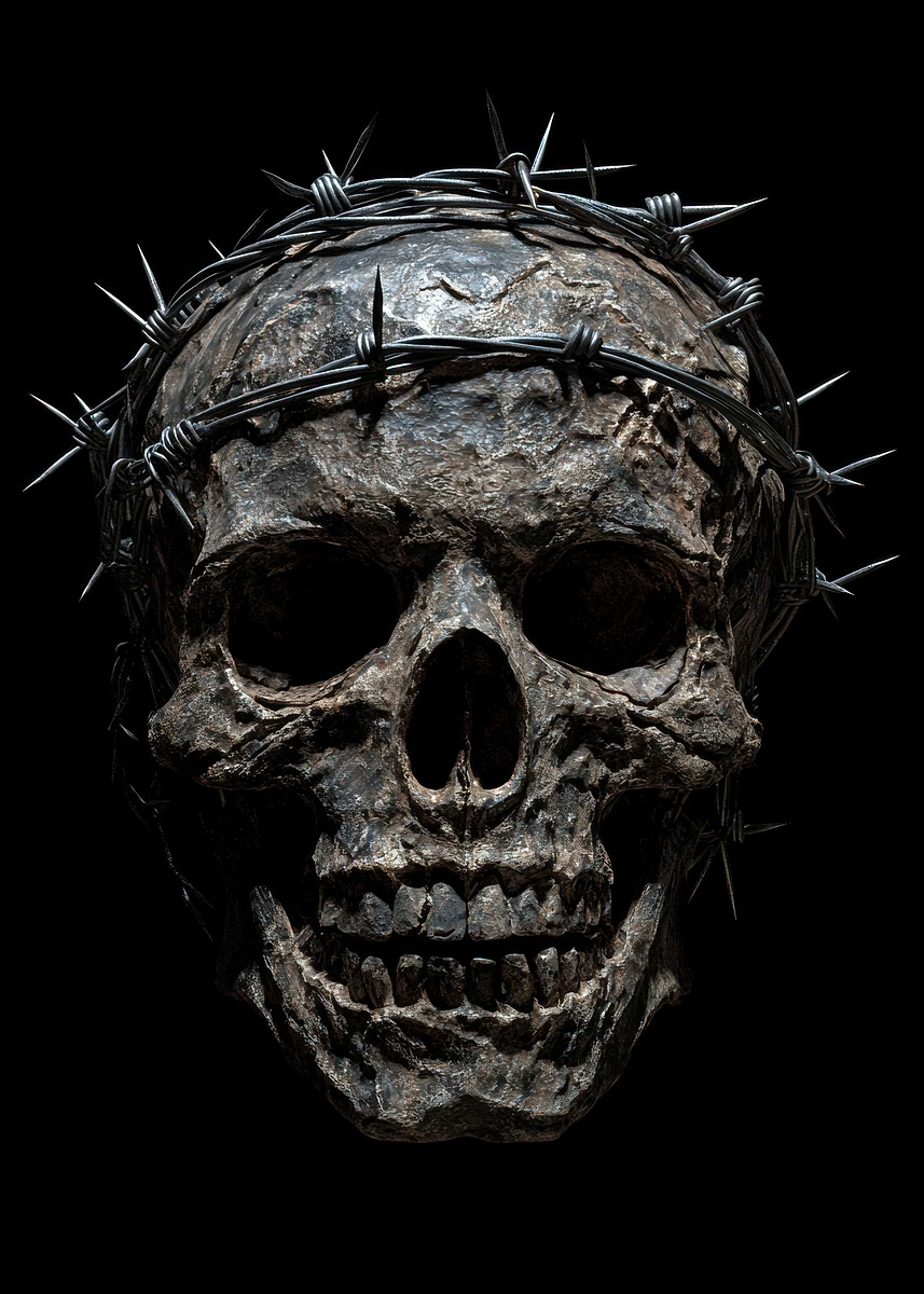 'Skull with Barbed Wire Crown' Poster, picture, metal print, paint by ...