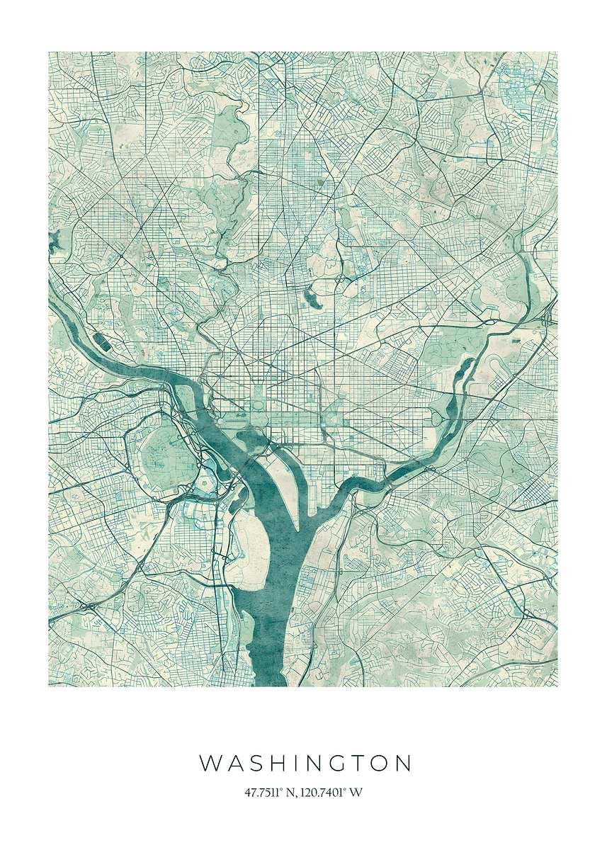 'Washington DC Map Print' Poster, picture, metal print, paint by Uber ...