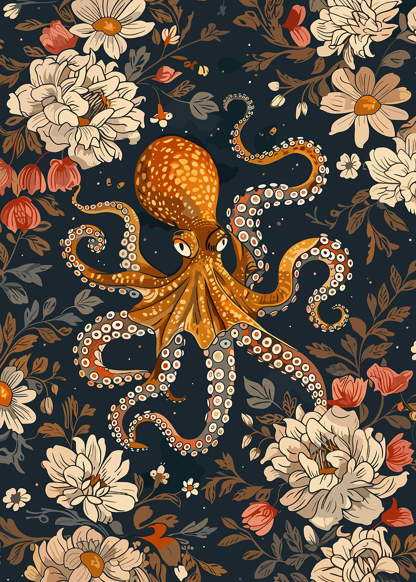 'Octopus in Bloom' Poster, picture, metal print, paint by Kai Tanaka ...