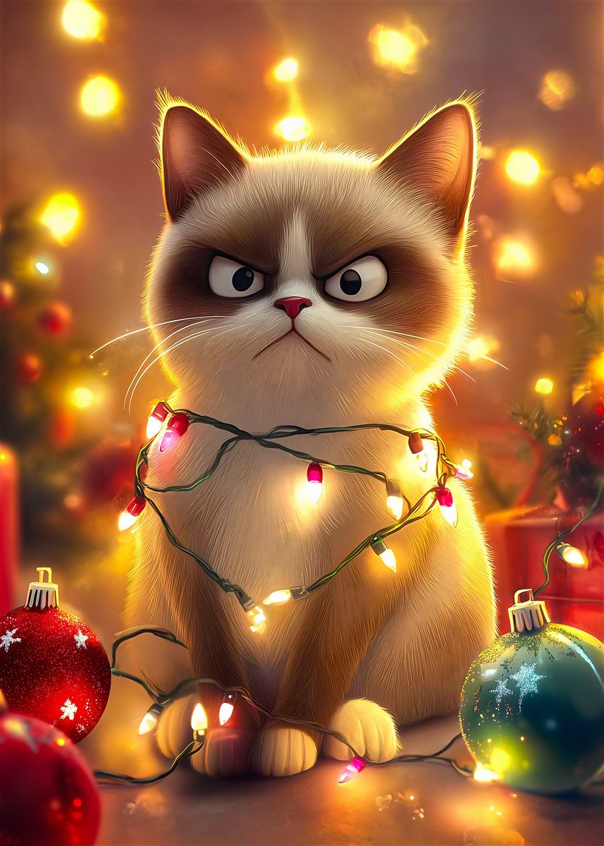'Christmas Cat' Poster, picture, metal print, paint by Cee9inee | Displate