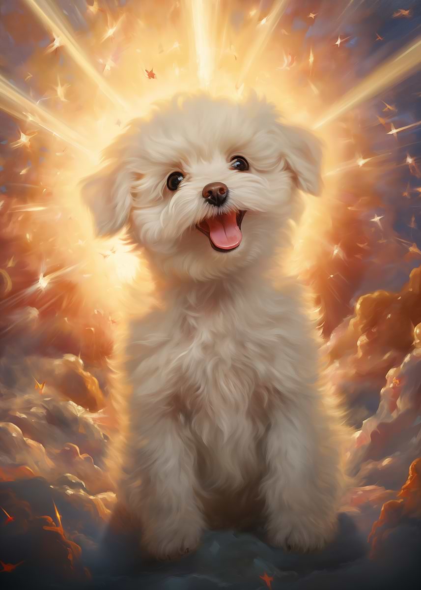 'Smiling Bichon Frise in Heaven' Poster, picture, metal print, paint by ...