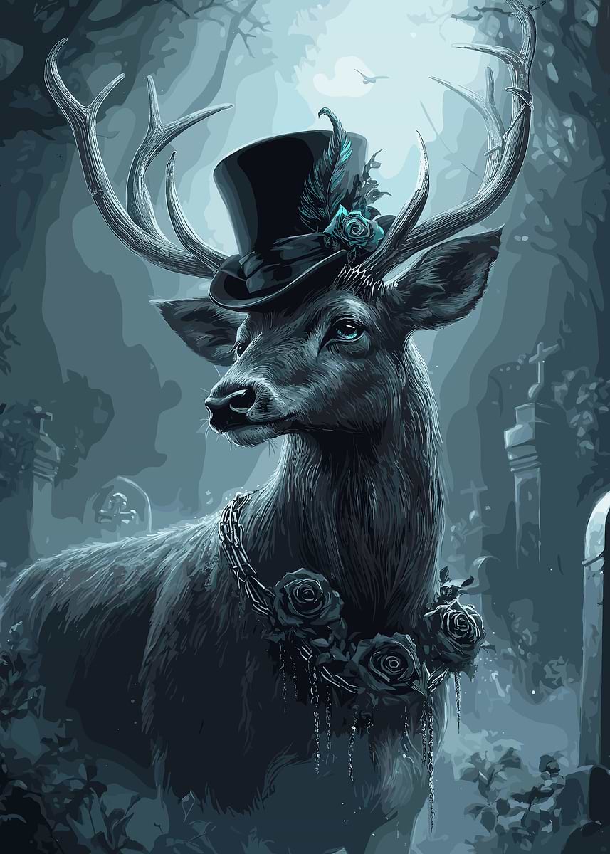 'Gothic Deer with Top Hat' Poster, picture, metal print, paint by ...