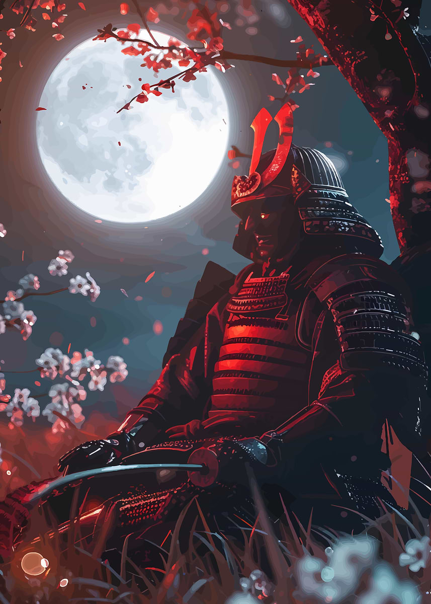 'Samurai Under Moonlight' Poster, picture, metal print, paint by ...