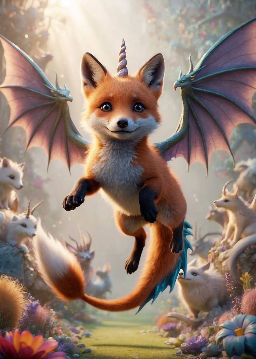 'Flying Fox Kit with Dragon Wings' Poster, picture, metal print, paint ...