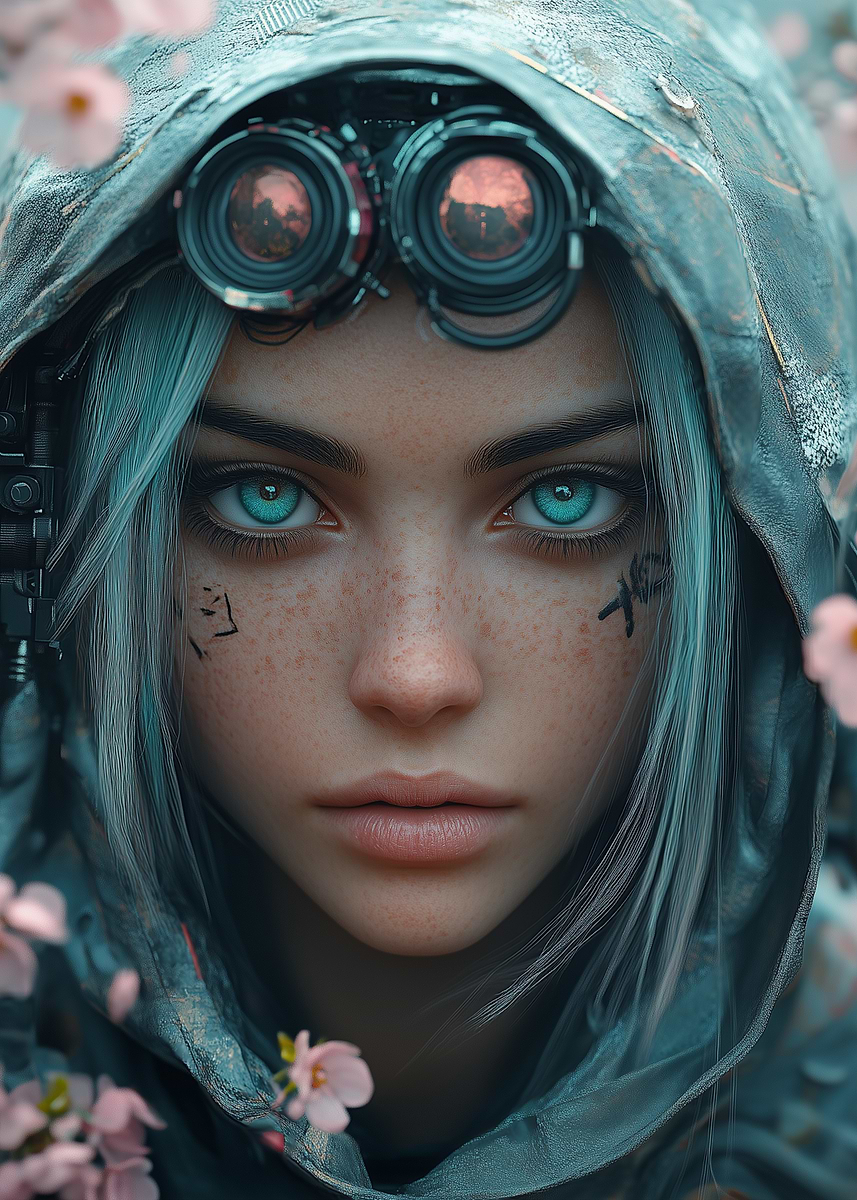 'Cyberpunk Woman Portrait' Poster, picture, metal print, paint by ...