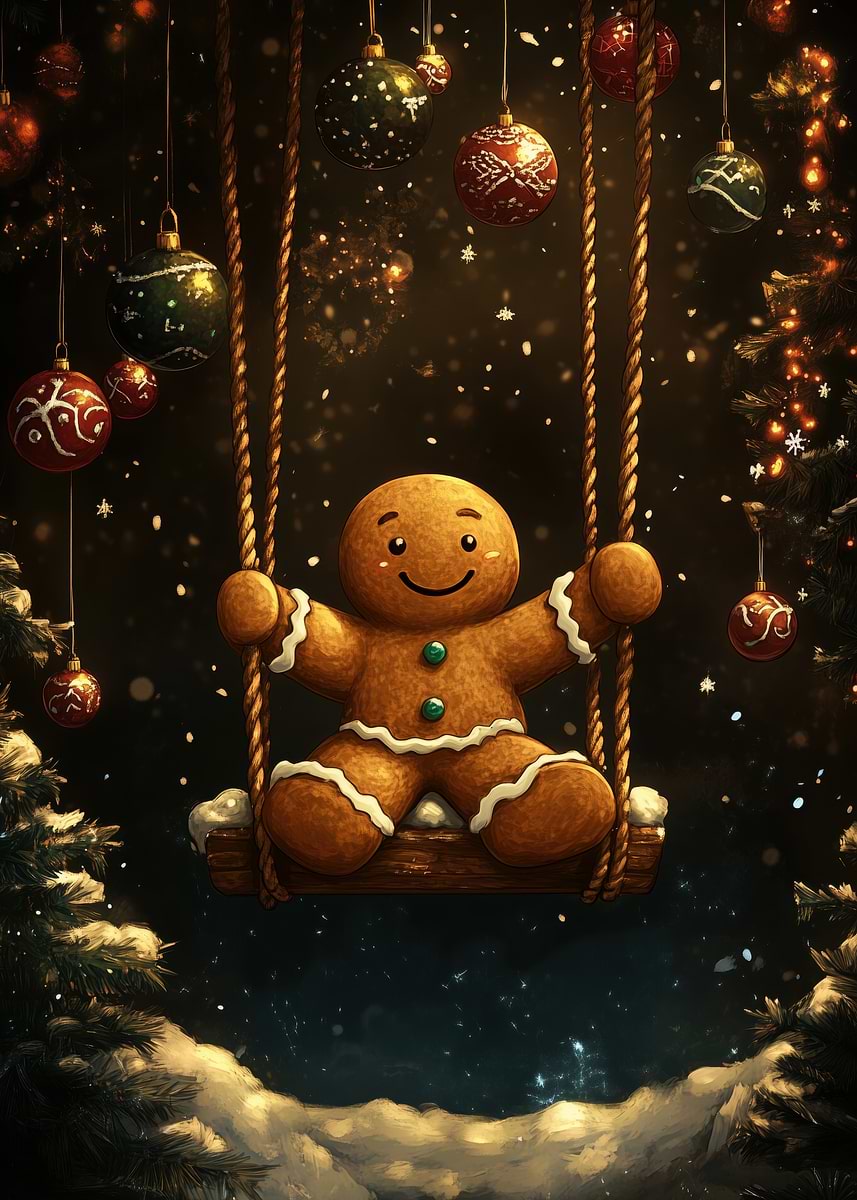 'Gingerbread Man Christmas Swing' Poster, picture, metal print, paint ...
