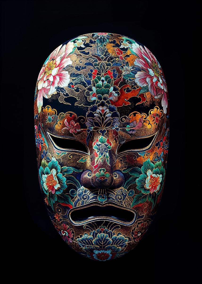 'Japanese Floral Mask' Poster, picture, metal print, paint by SuperNova ...