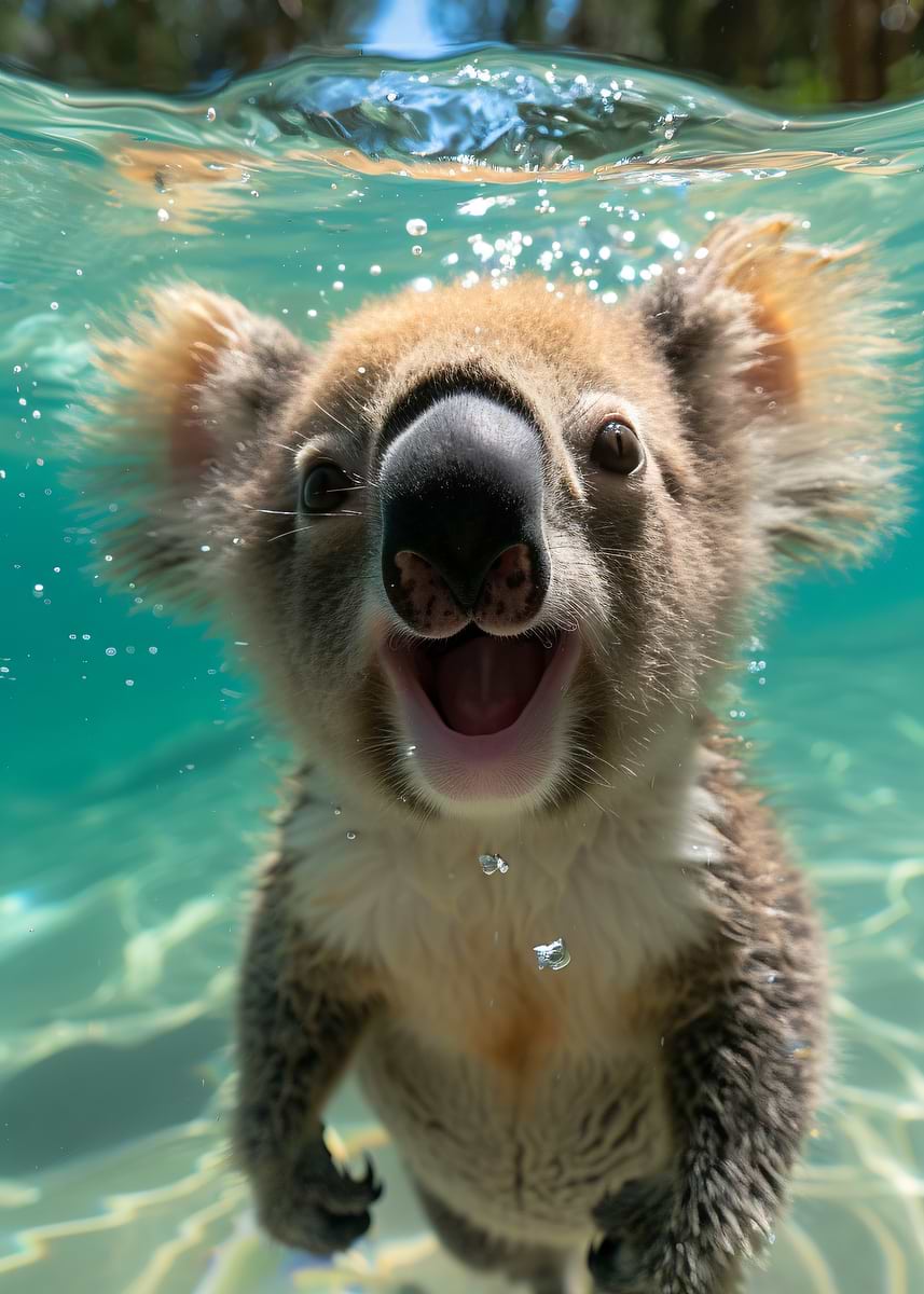 'Koala Underwater' Poster, picture, metal print, paint by Nebelschaf ...