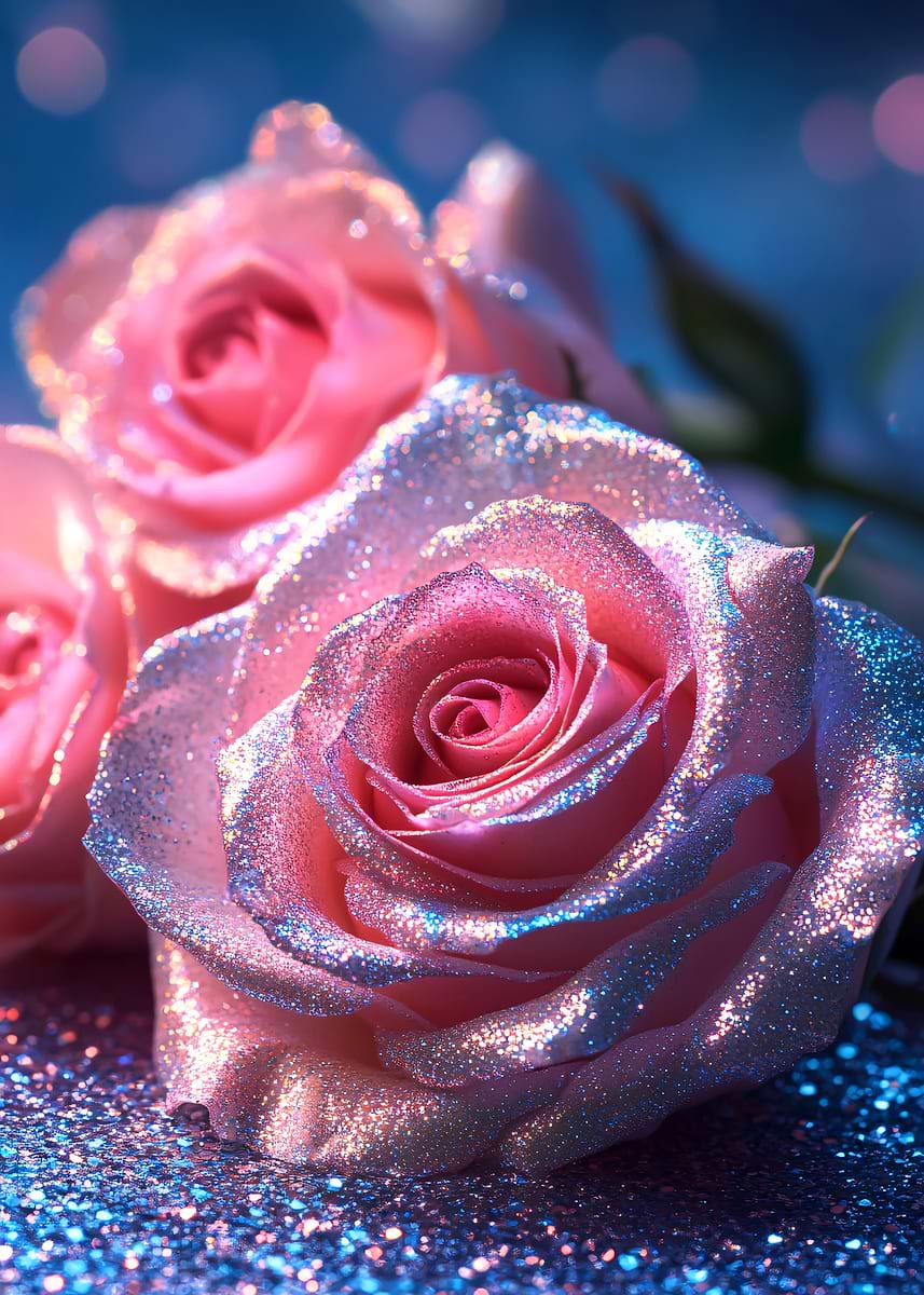 'Pink Glitter Rose' Poster, picture, metal print, paint by Leoni | Displate