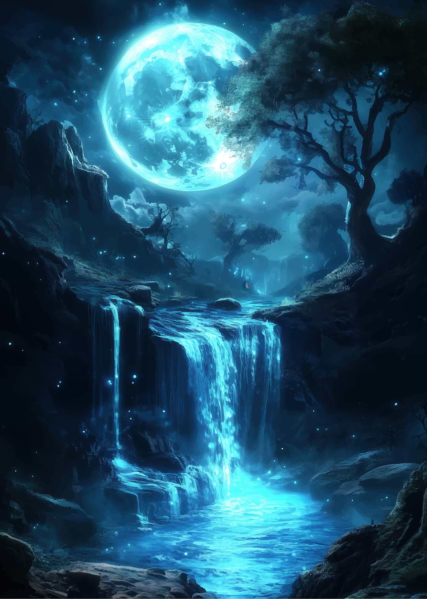 'Enchanted Waterfall' Poster, picture, metal print, paint by CINEMO ...