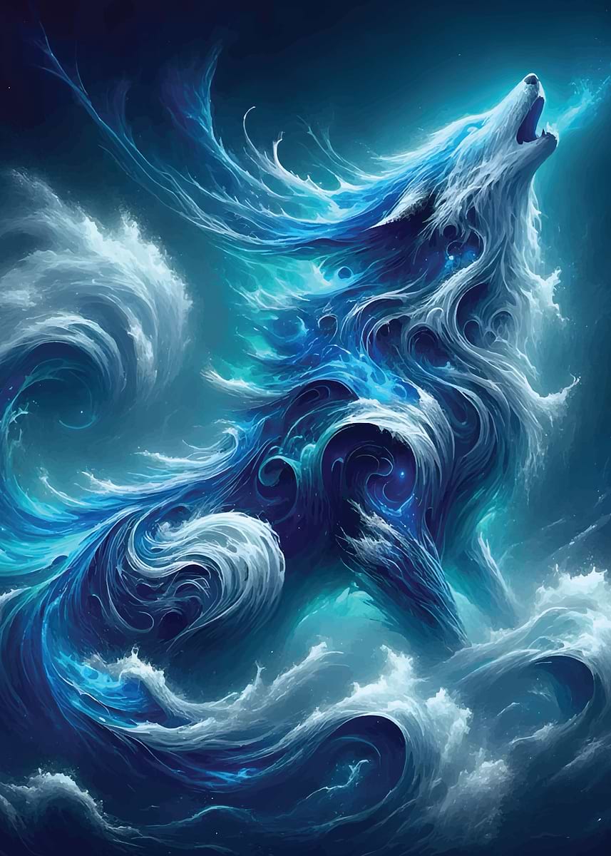'Water Wolf' Poster, picture, metal print, paint by artolio | Displate