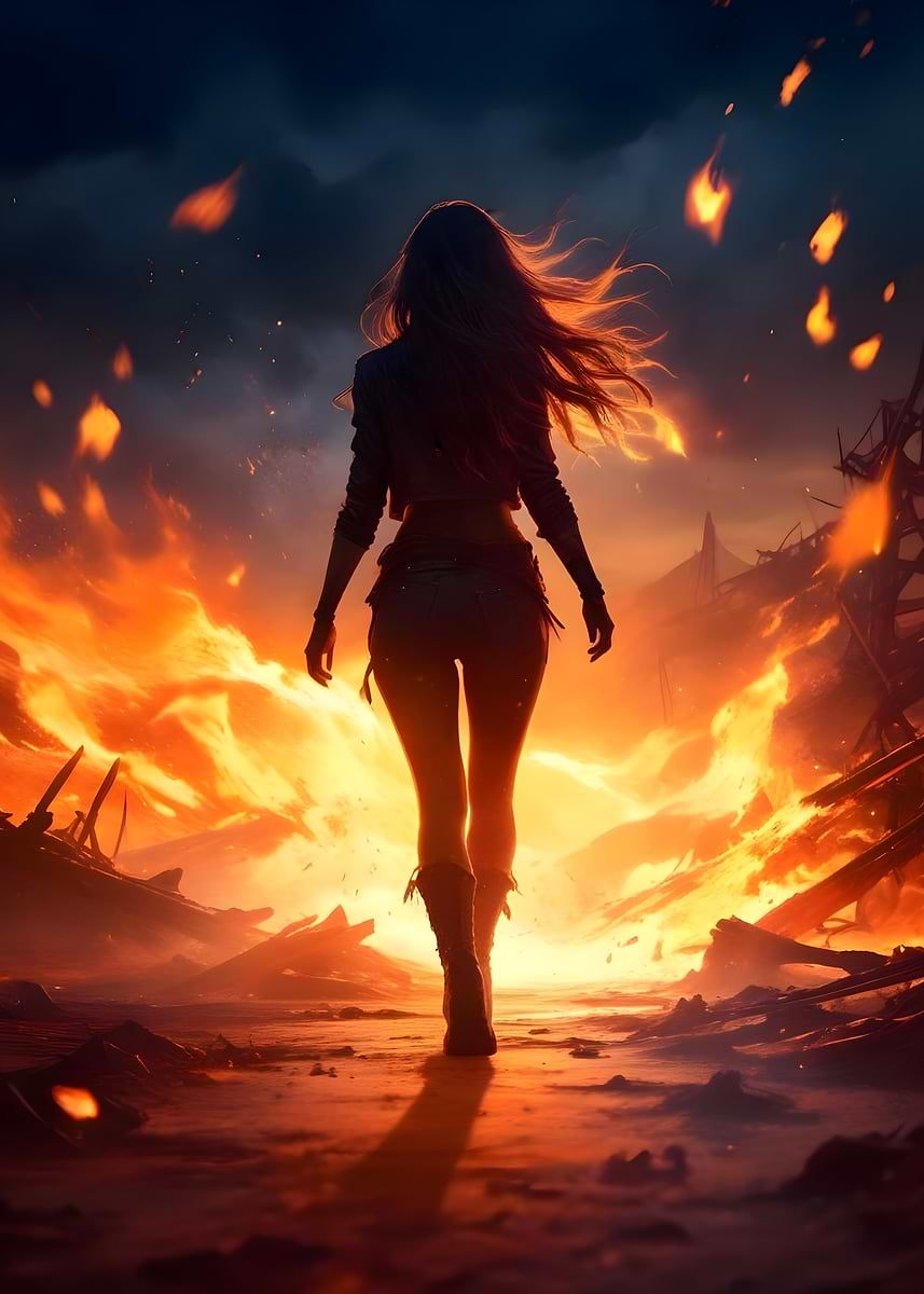 'Woman Walking Through Fire' Poster, picture, metal print, paint by ...