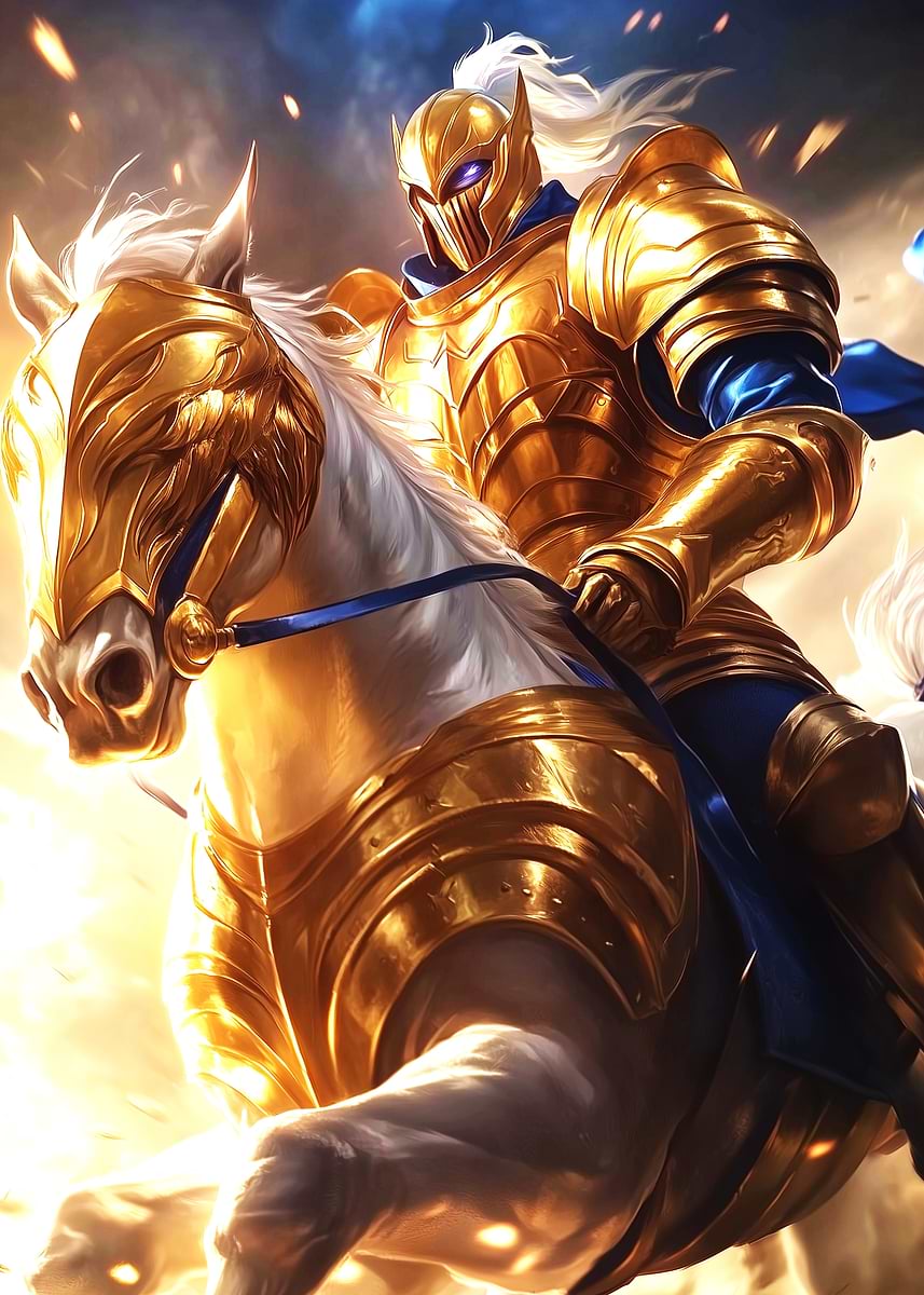 'Golden Paladin in The Battle' Poster, picture, metal print, paint by ...