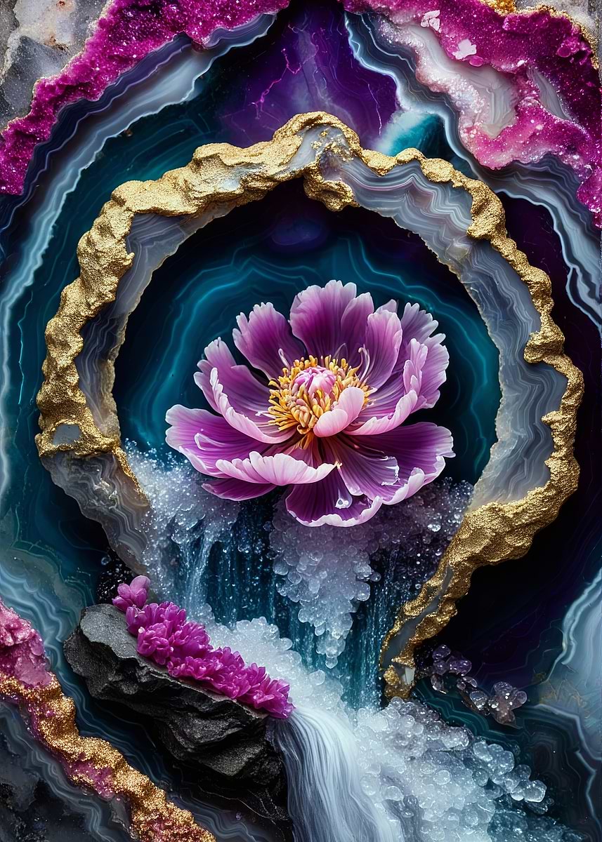 'Agate Geode with Pink Flower Blooming' Poster, picture, metal print ...