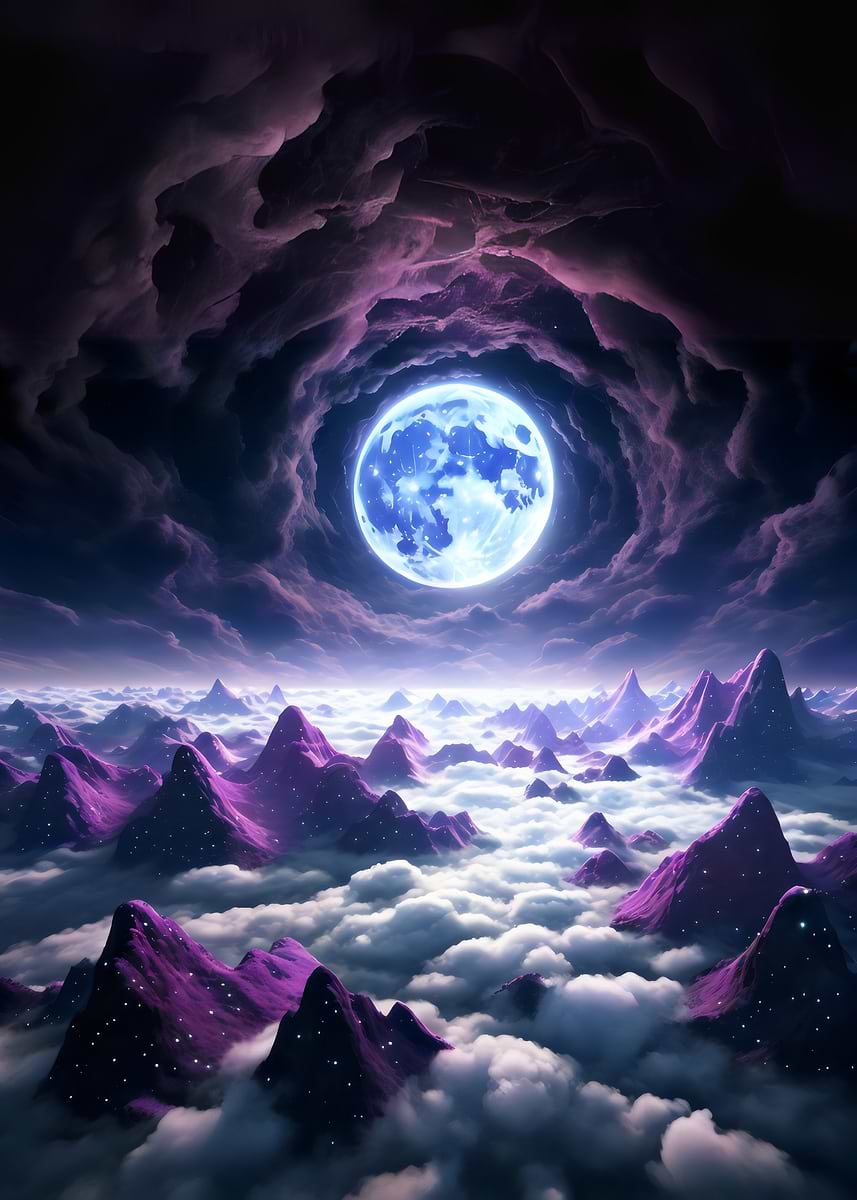 'Purple Mountains and Full Moon' Poster, picture, metal print, paint by ...