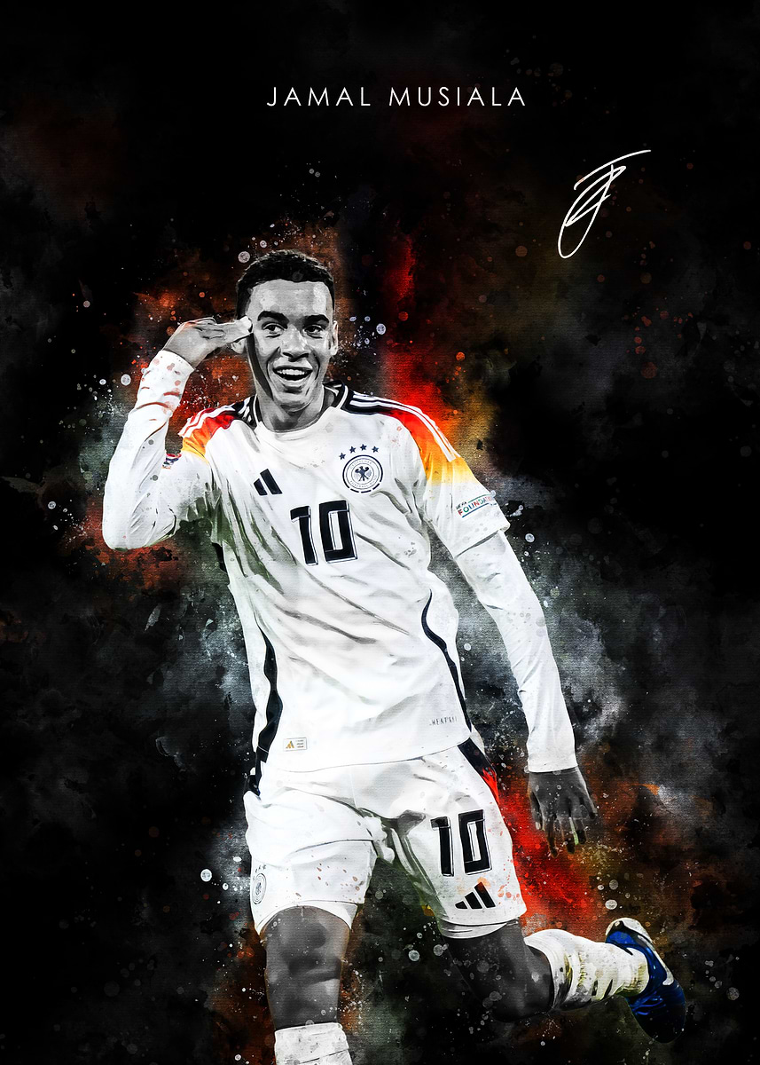 'Jamal Musiala Football Poster' Poster, picture, metal print, paint by ...