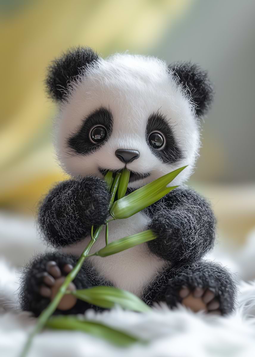 'Cute Baby Panda Eating Bamboo' Poster, picture, metal print, paint by ...