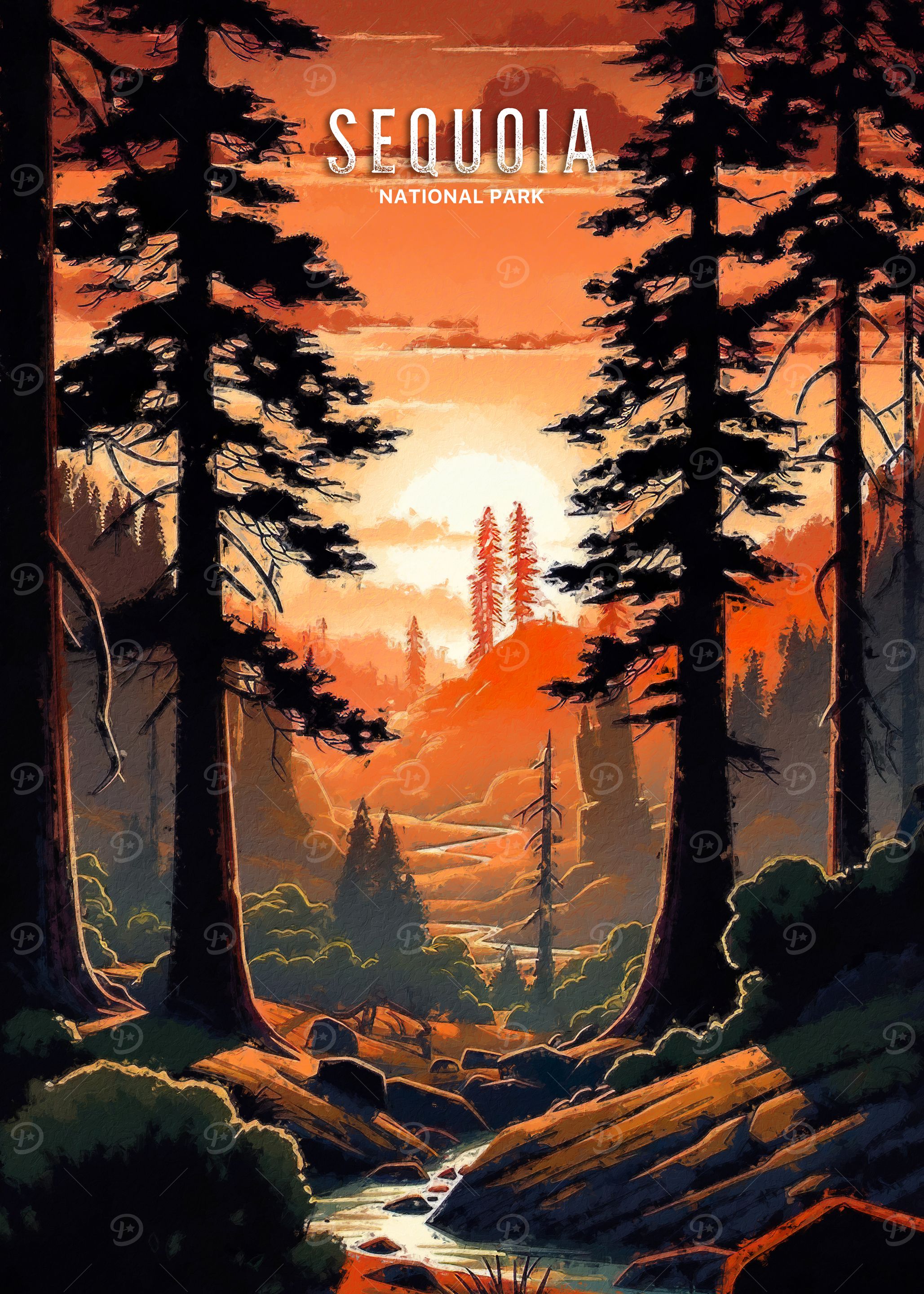 'Sequoia National Park Sunset' Poster, picture, metal print, paint by ...