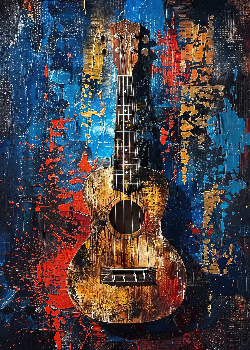 'Ukulele on Abstract Background' Poster, picture, metal print, paint by ...