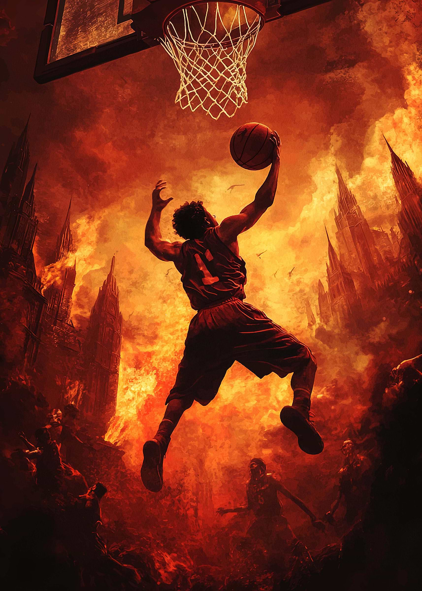 'Basketball in Hell' Poster, picture, metal print, paint by Elisabeth ...