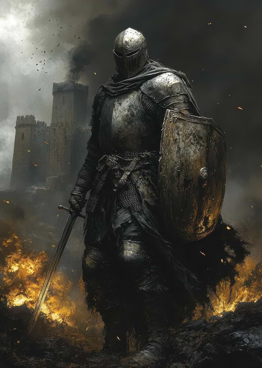 'Metal Knight in Flames' Poster, picture, metal print, paint by Beins ...