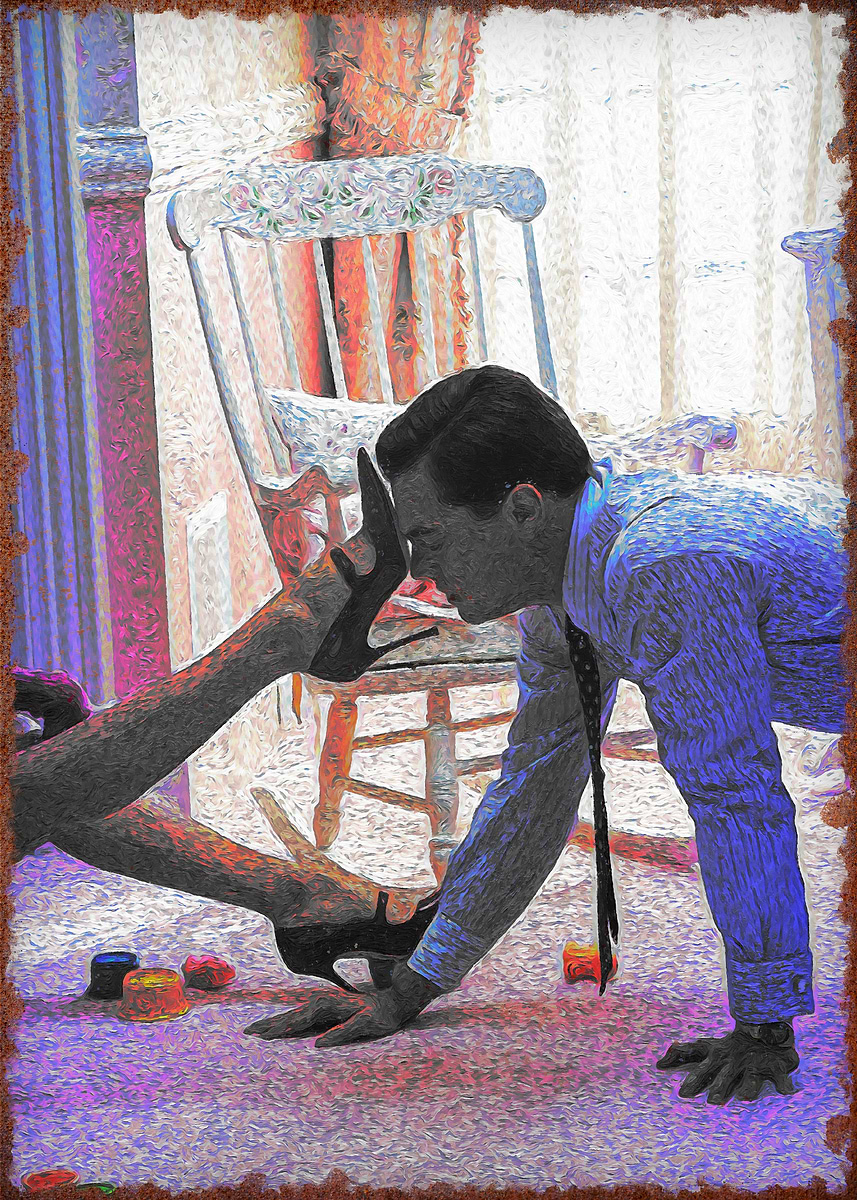 'Man Kneeling Before Woman's Shoe' Poster, picture, metal print, paint ...