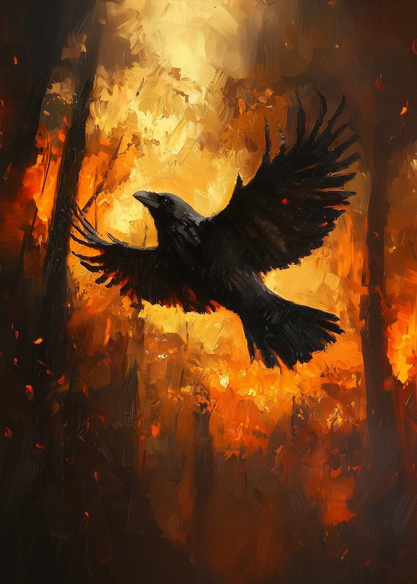 'Raven in Fire painting' Poster, picture, metal print, paint by Tesiga ...