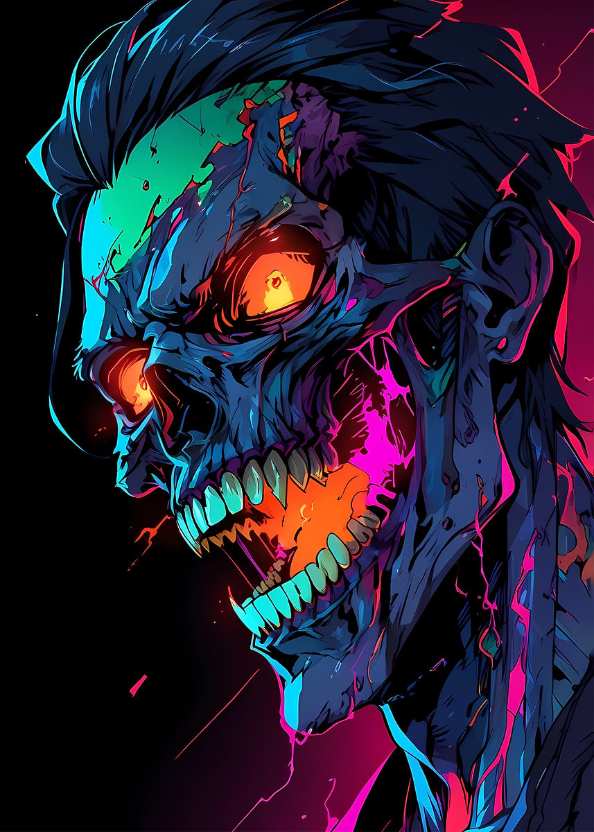 'Neon Zombie Skull' Poster, picture, metal print, paint by Alchemy ...