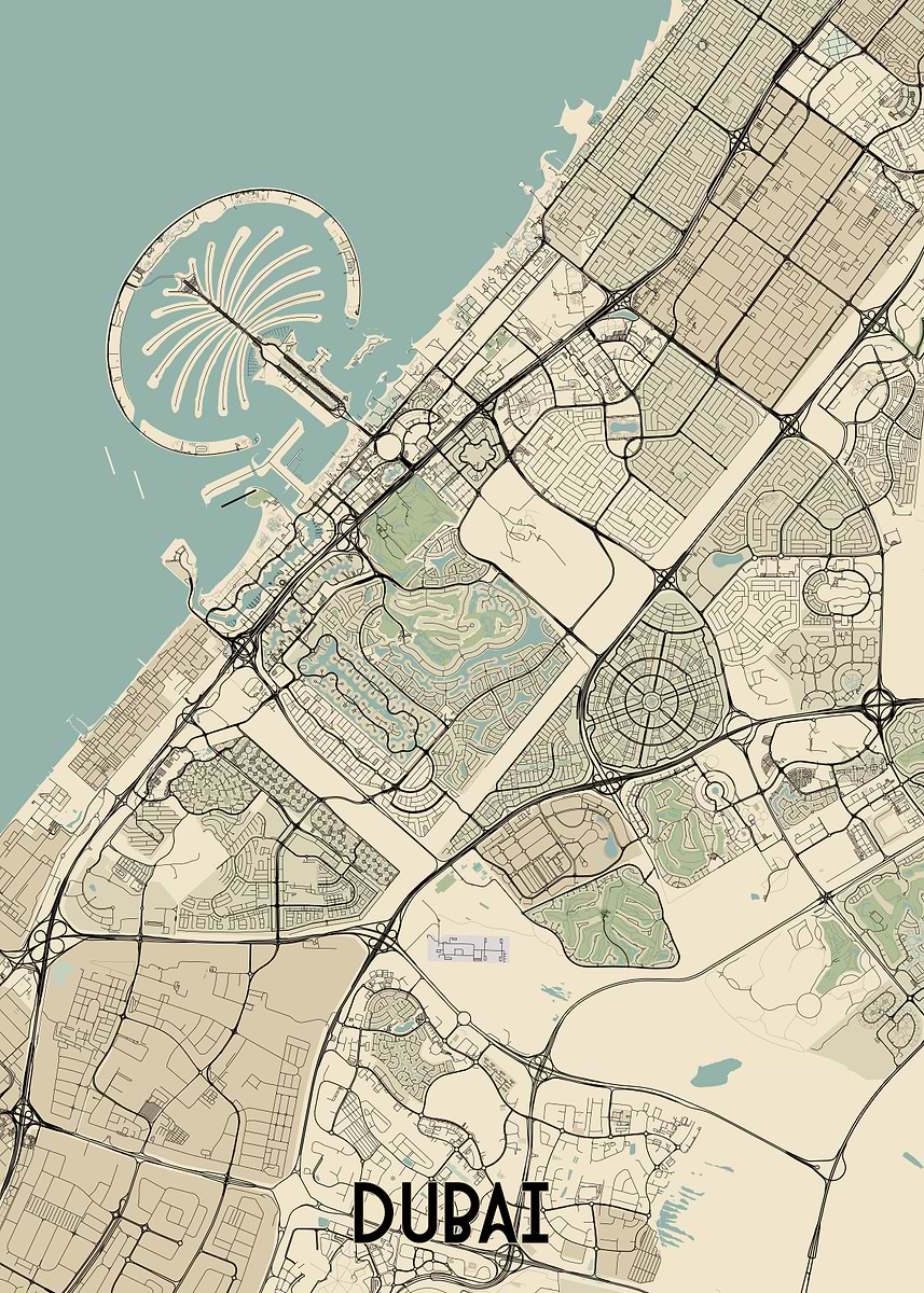 'Dubai City Map' Poster, picture, metal print, paint by Sam Kal | Displate
