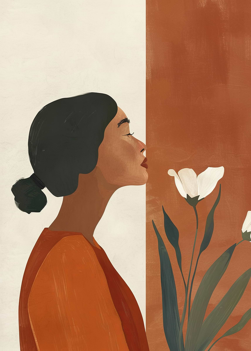'Woman Inhaling Flower' Poster, picture, metal print, paint by Tesiga ...