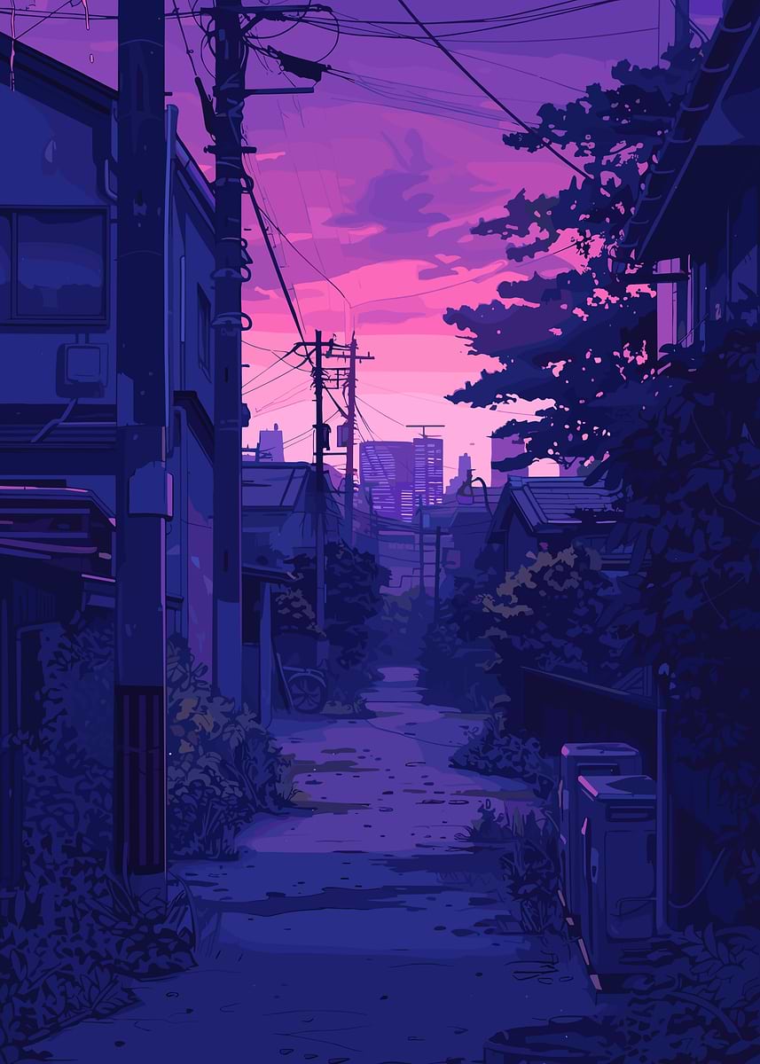 'Japanese Alleyway Sunset' Poster, picture, metal print, paint by Ray ...