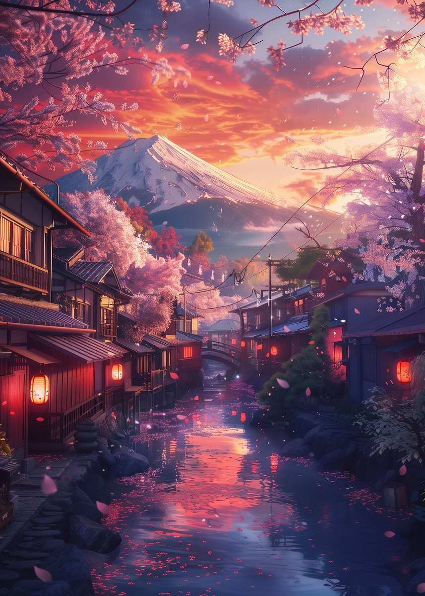 'Mount Fuji Sakura Sunset' Poster, picture, metal print, paint by James ...