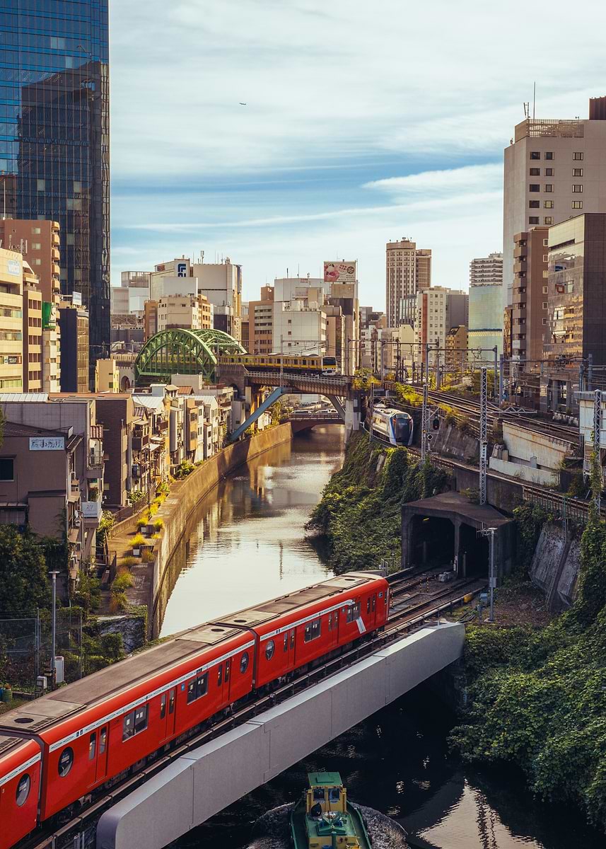 'Tokyo triple train crossing' Poster, picture, metal print, paint by ...