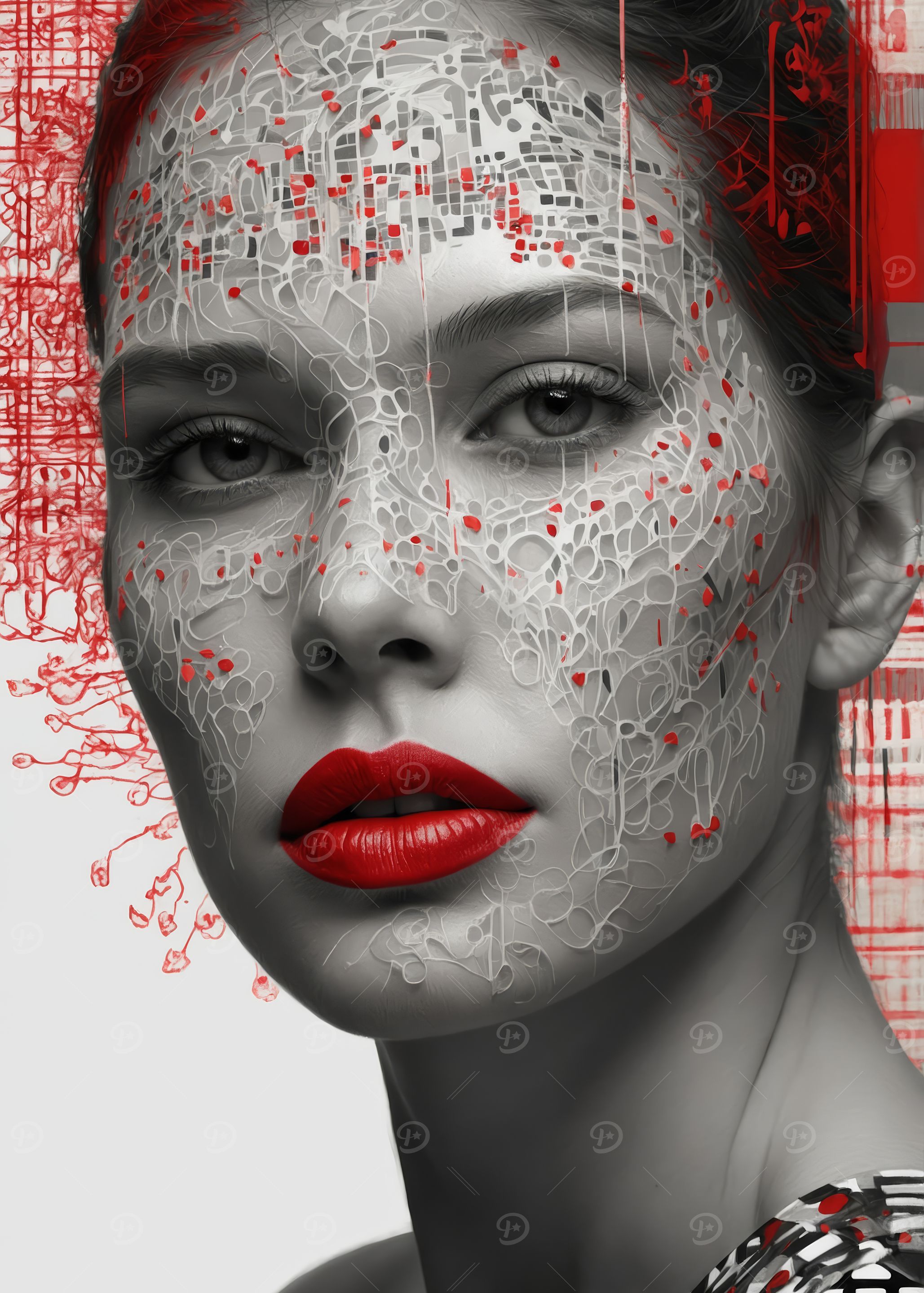 'Red Lips and Digital Skin' Poster, picture, metal print, paint by ...
