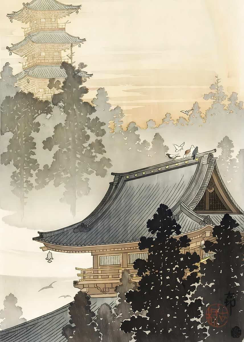 'Japanese Temple Print' Poster, picture, metal print, paint by Antique ...