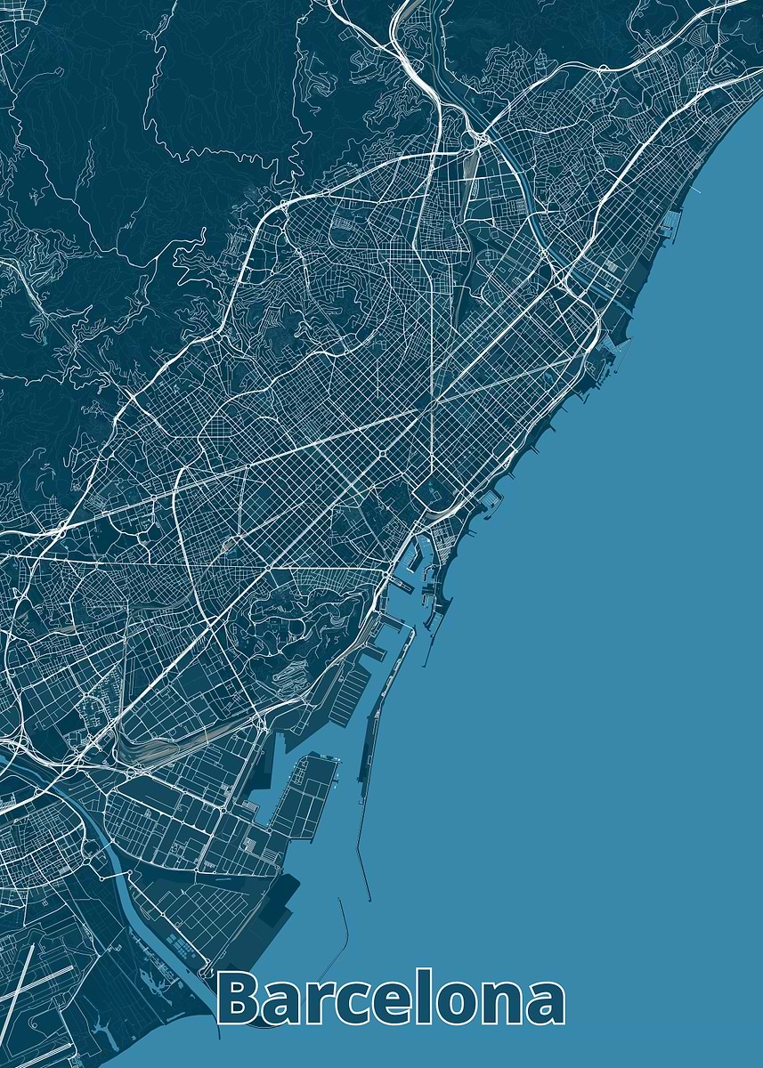 'Barcelona City Map' Poster, picture, metal print, paint by Sam Kal ...