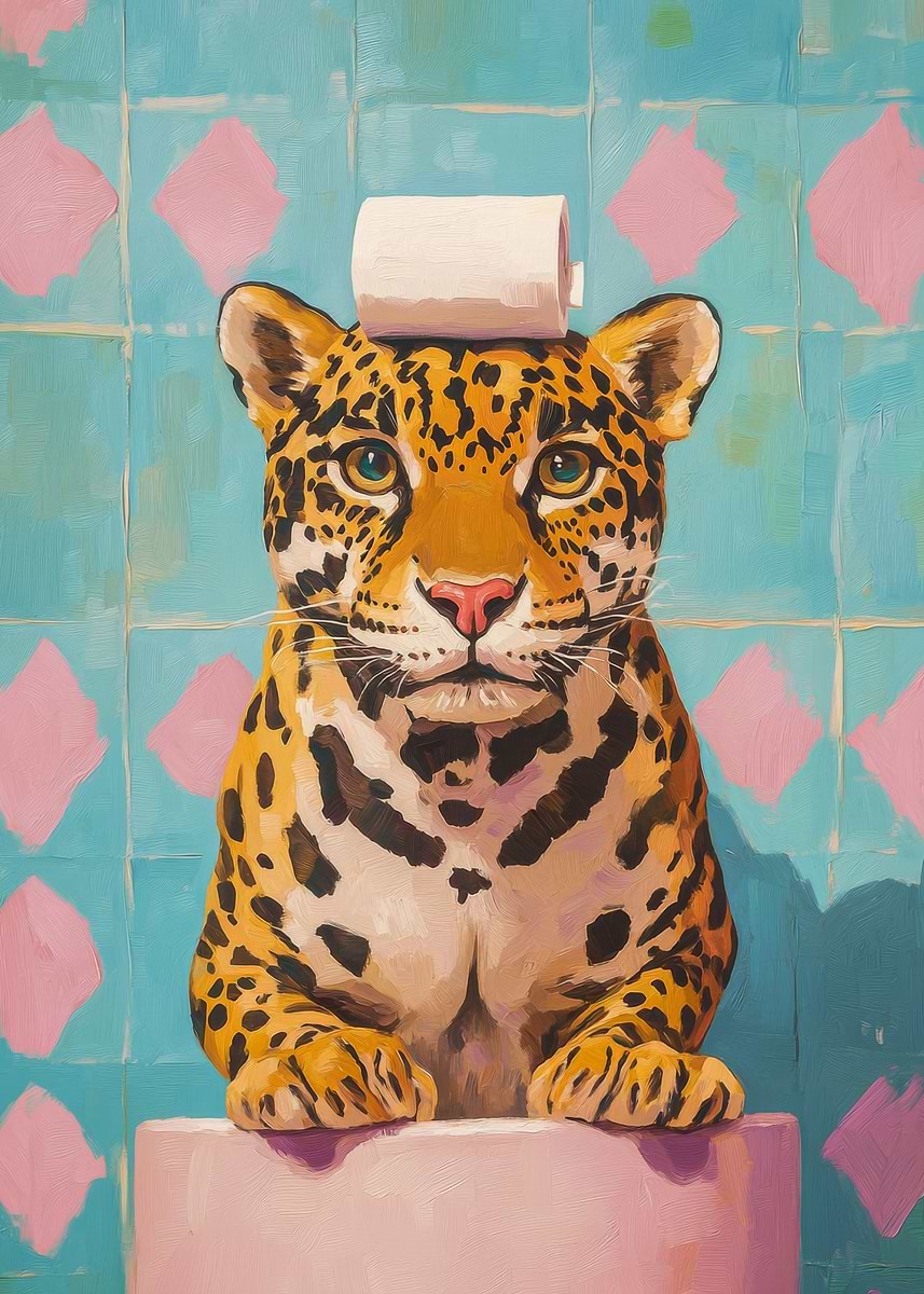 'Jaguar with Toilet Paper' Poster, picture, metal print, paint by ...