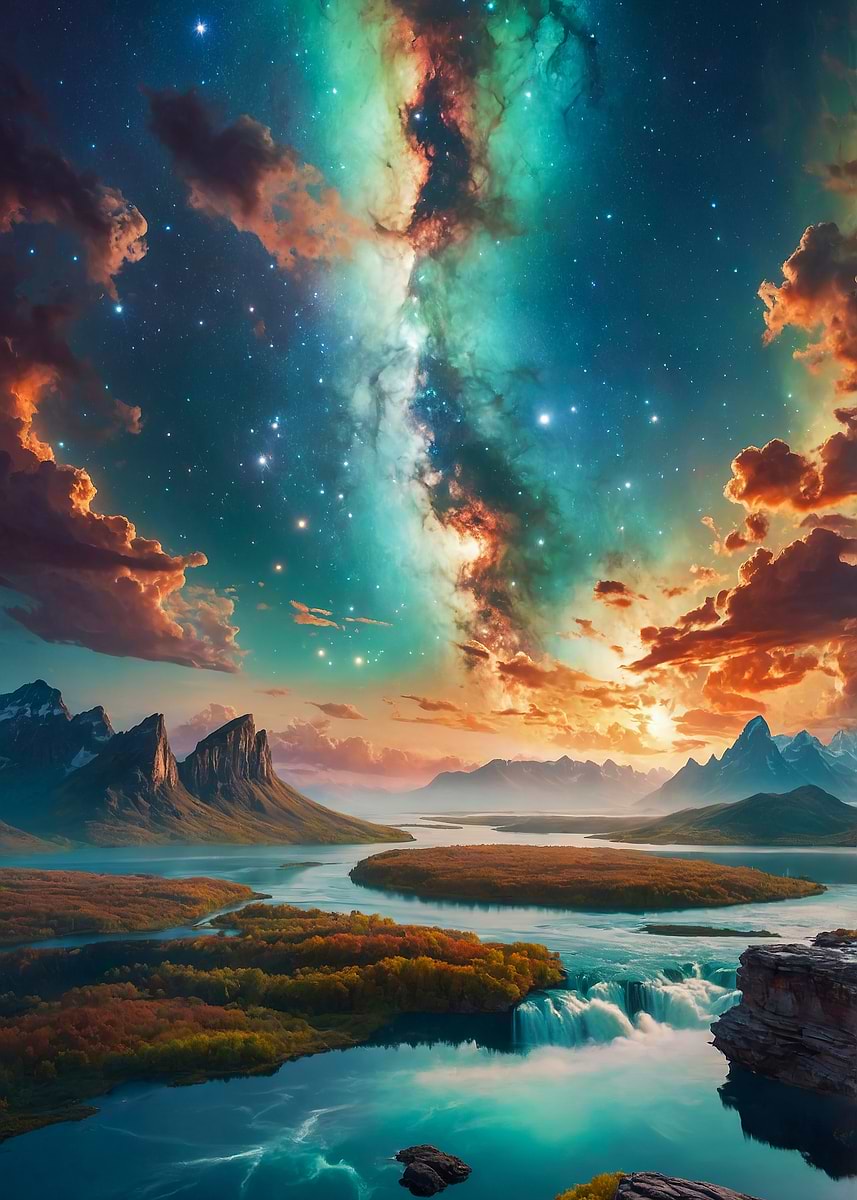 'Starry Night Landscape' Poster, picture, metal print, paint by VA ...