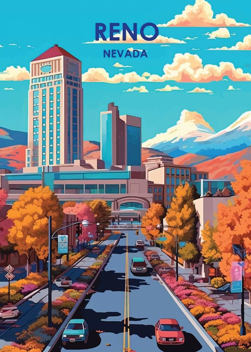 'Reno Nevada Cityscape' Poster, picture, metal print, paint by Mitatri ...