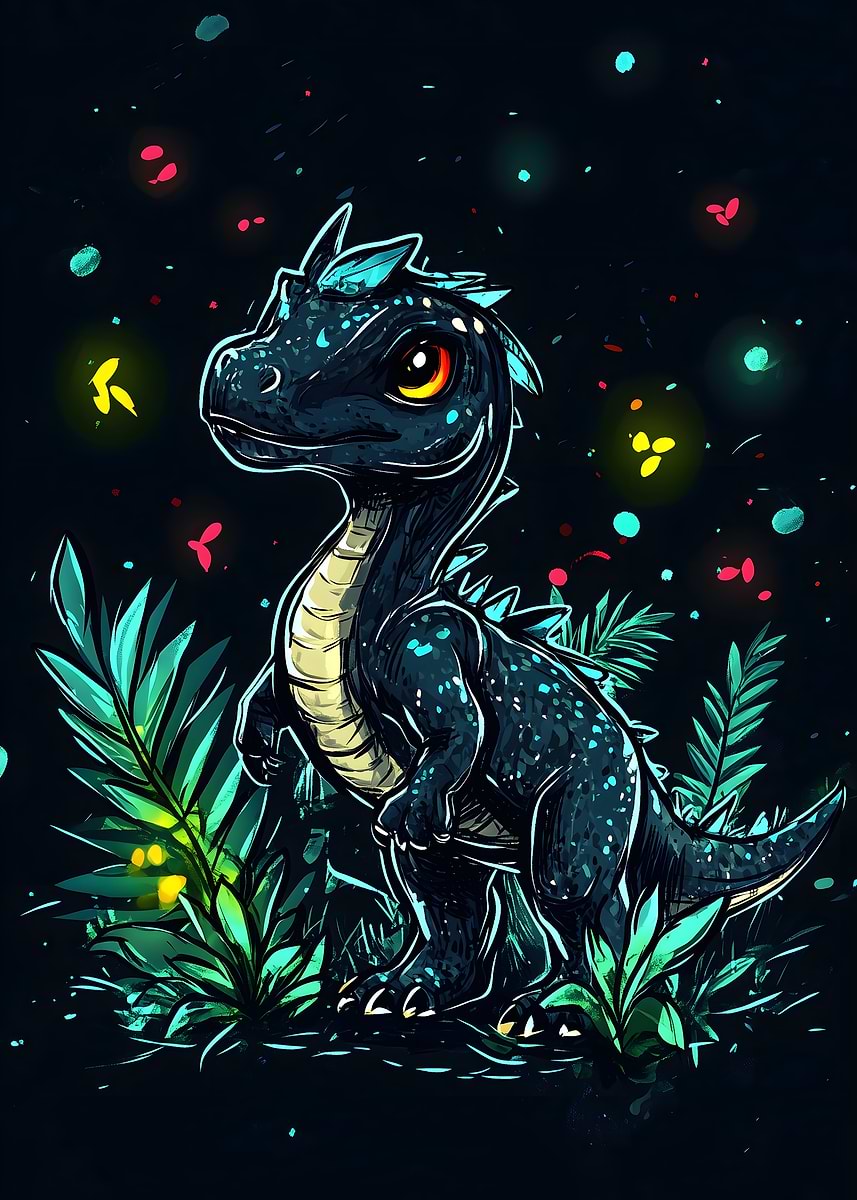 'Blue Dinosaur in Jungle' Poster, picture, metal print, paint by Dennis ...