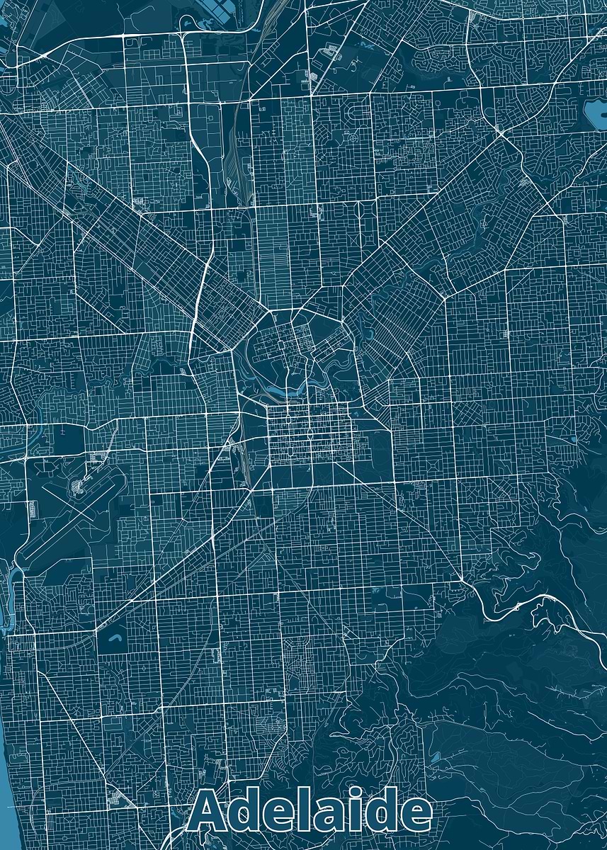'Adelaide City Map' Poster, picture, metal print, paint by Sam Kal ...