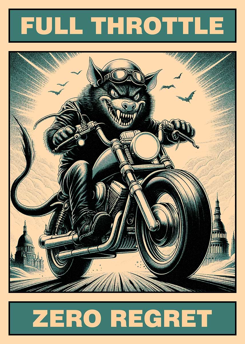 'Full Throttle Motorcycle Rider' Poster, picture, metal print, paint by ...