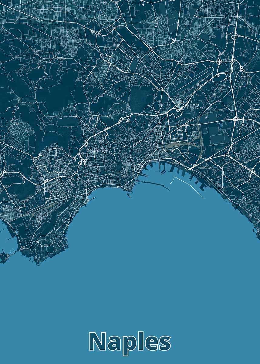 'Naples City Map' Poster, picture, metal print, paint by Sam Kal | Displate