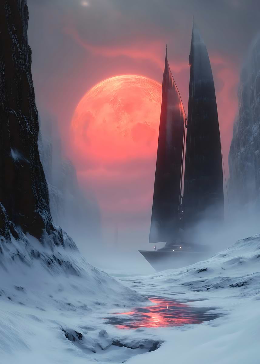 'Red Moon Sailboat' Poster, picture, metal print, paint by ColorsByAlex ...