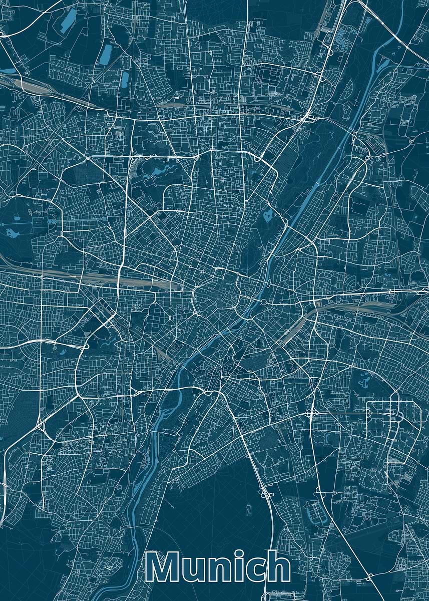 'Munich City Map' Poster, picture, metal print, paint by Sam Kal | Displate
