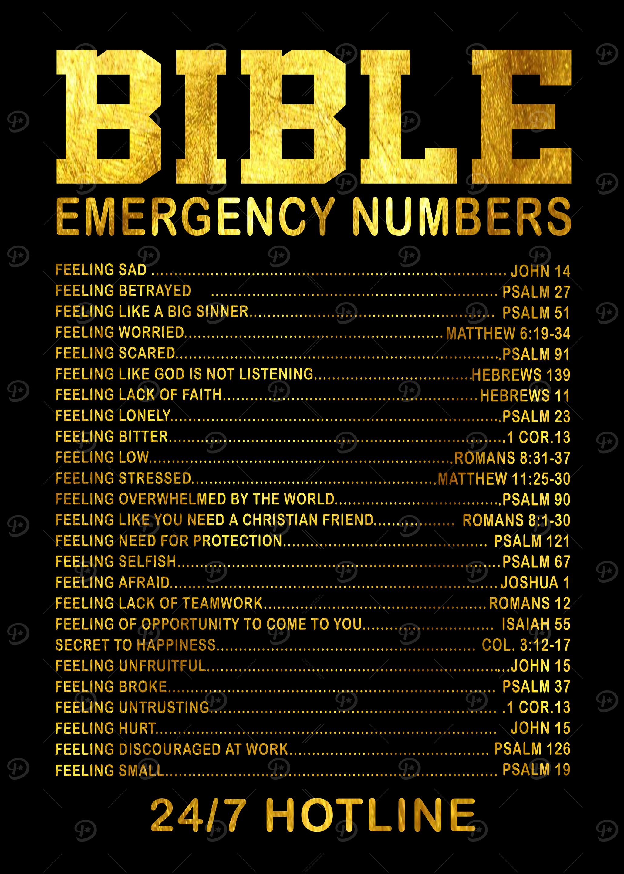 'Bible Emergency Numbers' Poster, picture, metal print, paint by ...