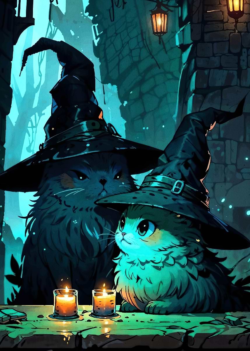 'Wizard Cats' Poster, picture, metal print, paint by Chester Doherty ...
