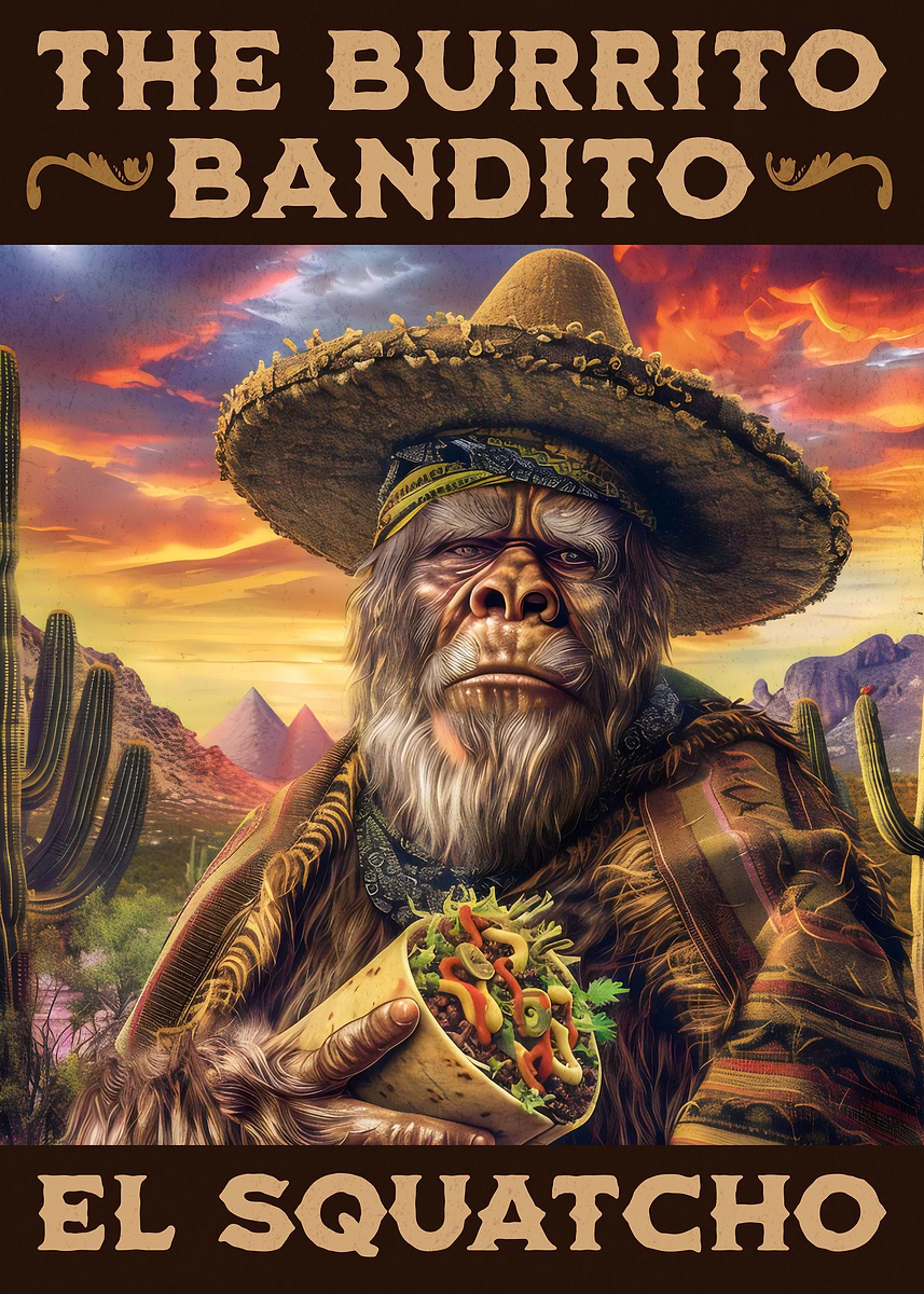 'El Squatcho- The Burrito Bandito' Poster, picture, metal print, paint ...