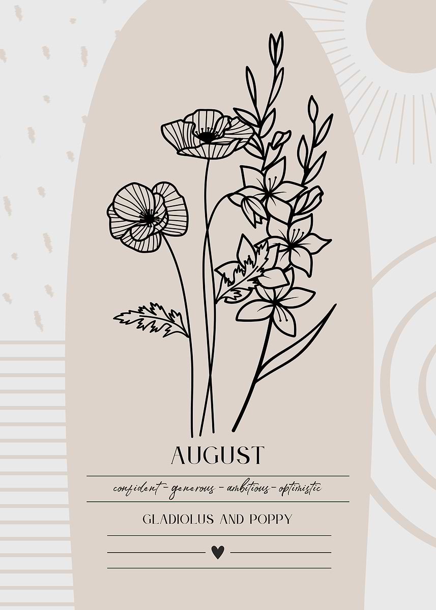 'August Birth Month Flower Gladiolus Poppy Print' Poster, picture ...